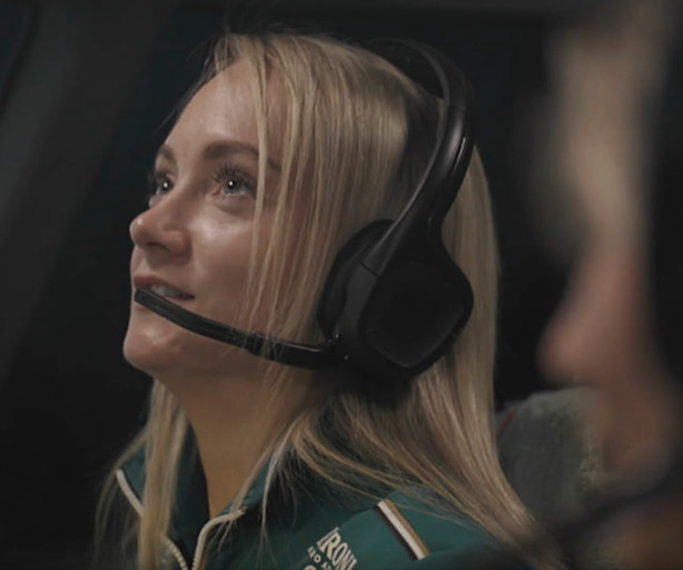 Jess swaps the driver's seat for the pilot's seat - Aston Martin F1 Team